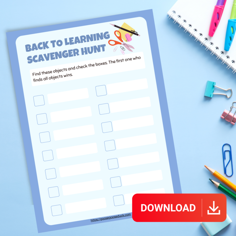 Back to School Scavenger Hunt Worksheet for Homeschooling Families