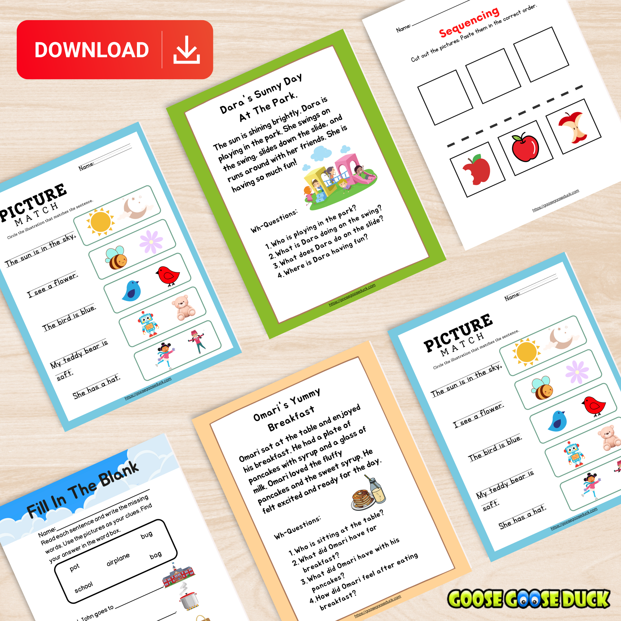 Interactive Preschool Reading: Free Comprehension Worksheets